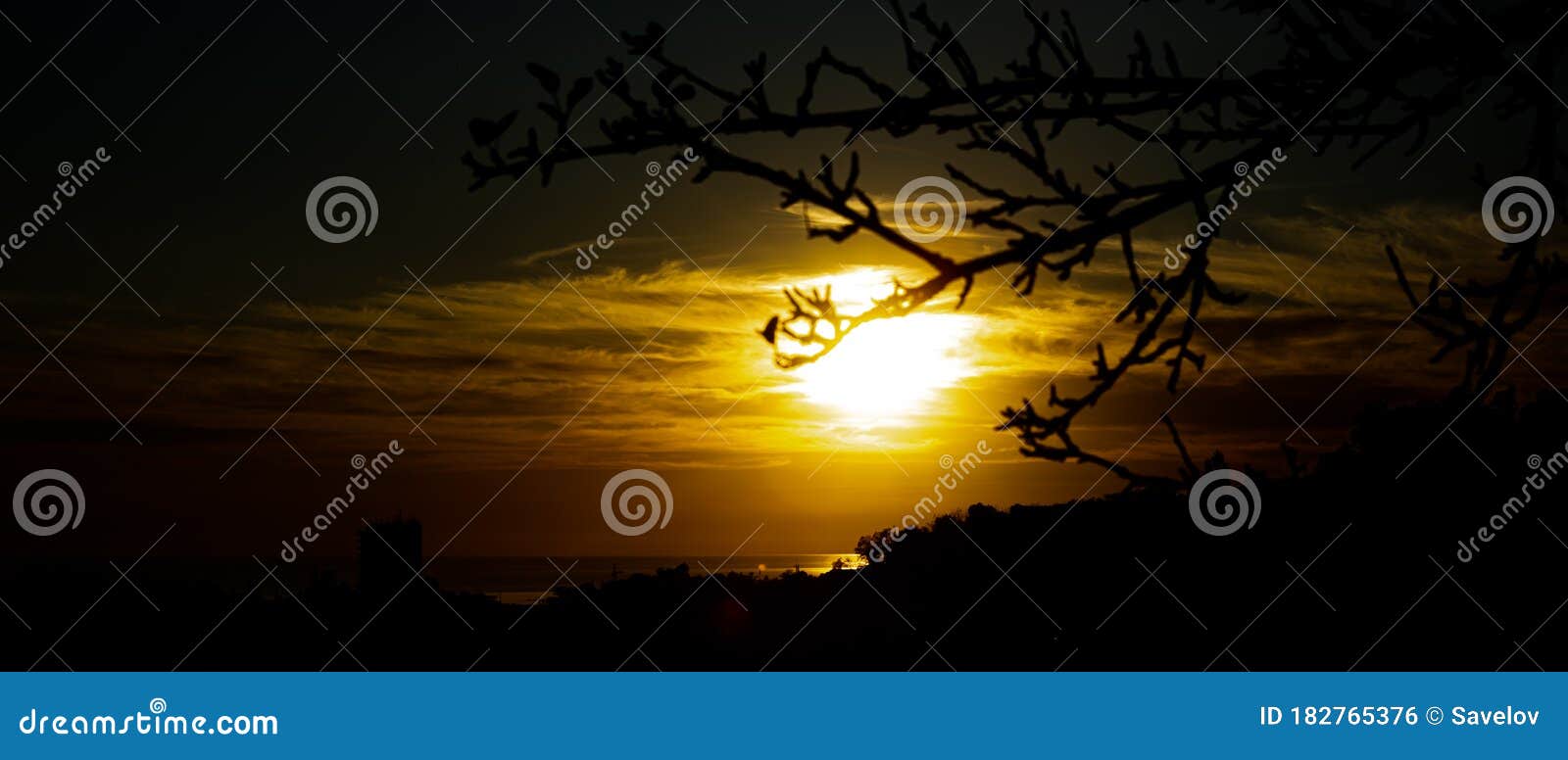 Horizontal Landscape with Sunset Over the City Stock Photo - Image of ...