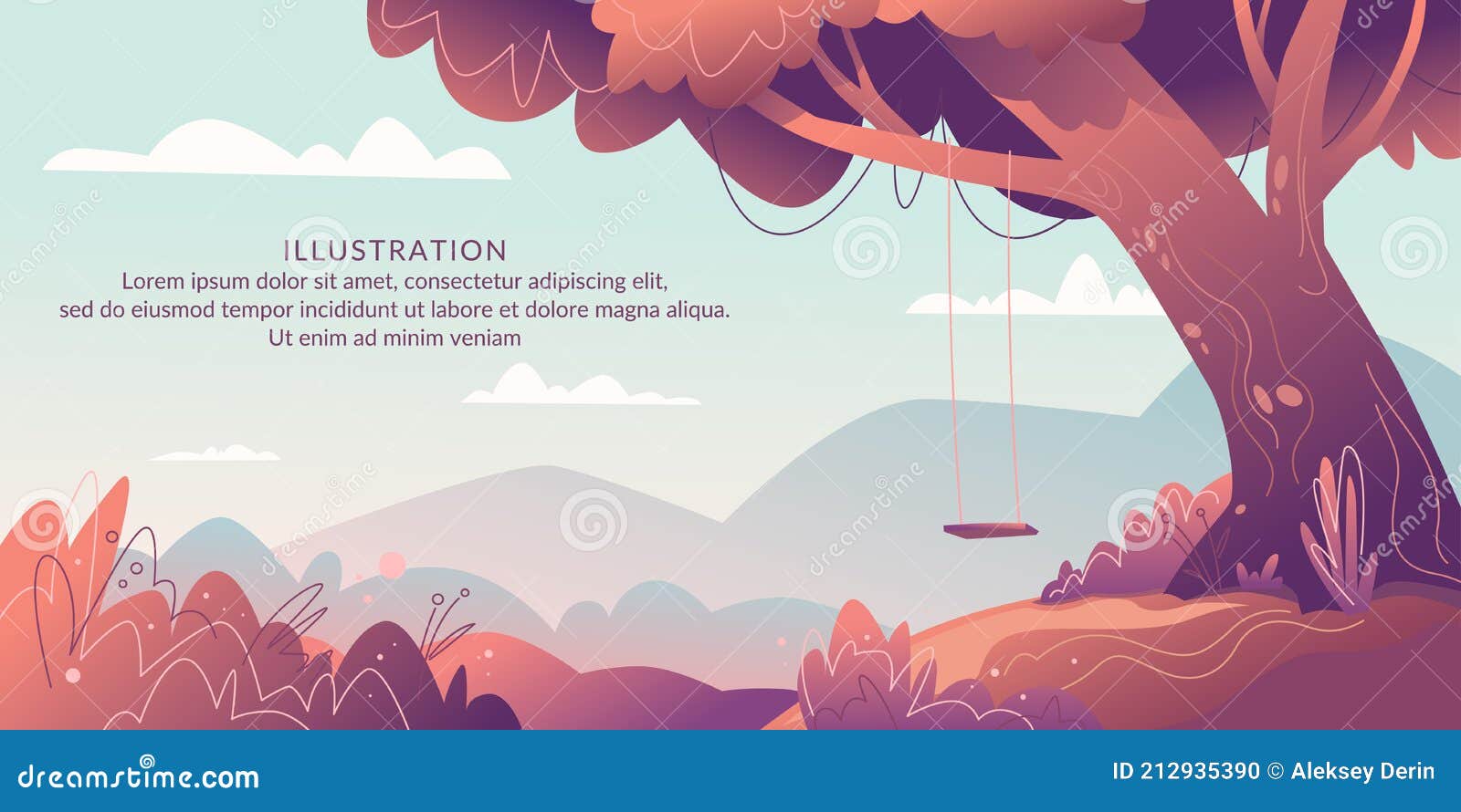 Horizontal Landscape With A Tree In The Foreground. Illustration ...