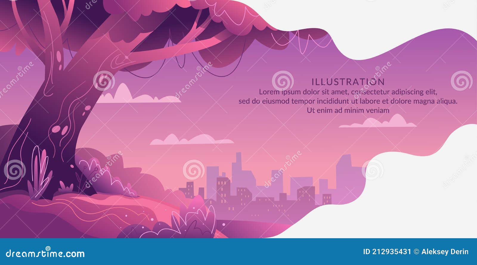 Horizontal Landscape with a Tree in the Foreground. Illustration ...