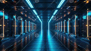 Horizontal Layout of AI Data Center with Rows of Servers and Networking ...