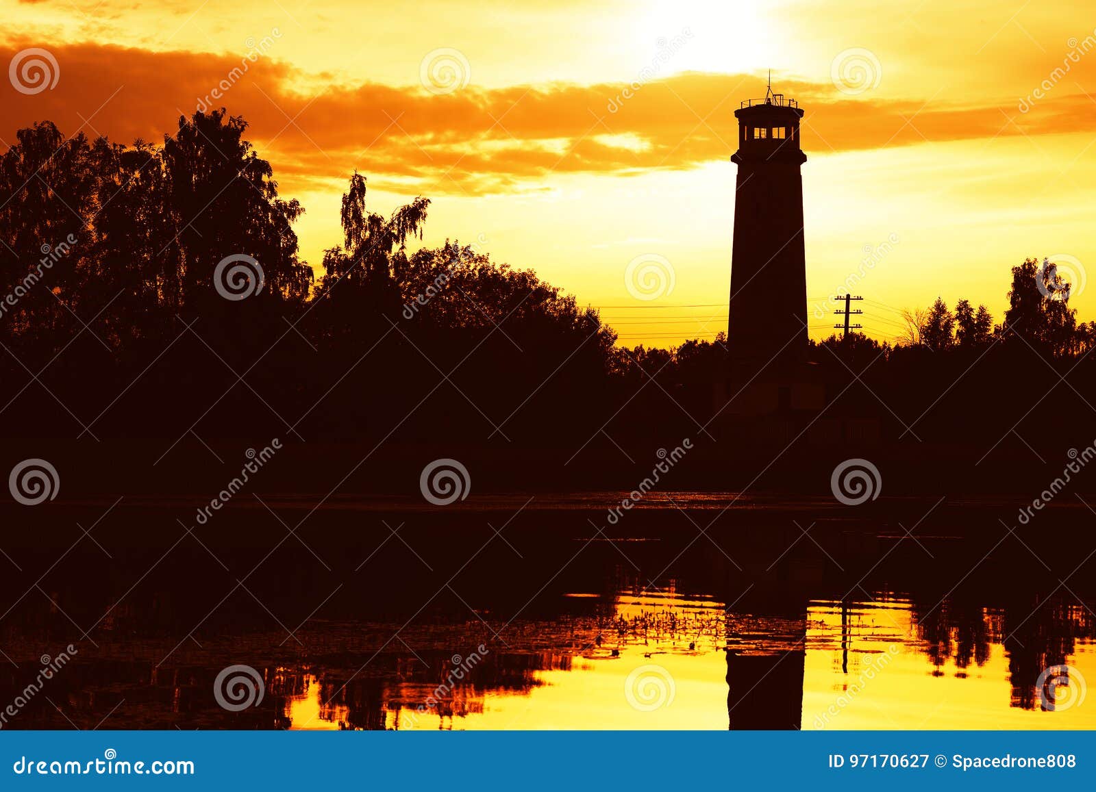 Horizontal Lighthouse Sunset Landscape Background Stock Image - Image ...