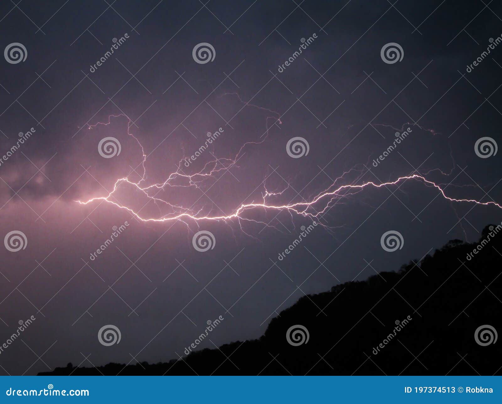Horizontal Lightning Over a Hill Stock Image - Image of night, cloud ...