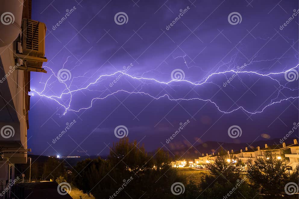 Horizontal Lightning in a Thunderstorm Stock Image - Image of bright ...