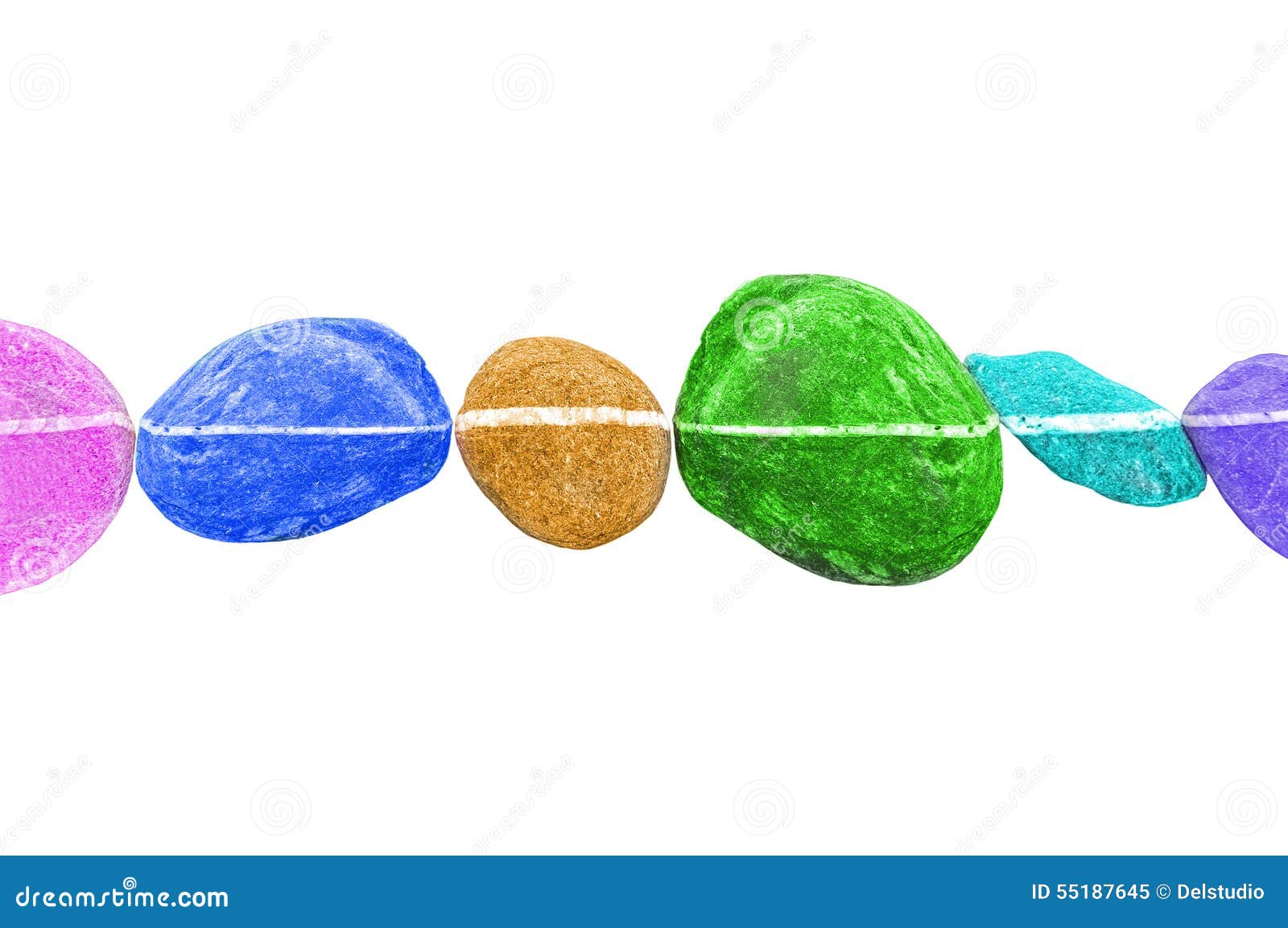 Horizontal Line of Colorful Stones, Isolated on White Stock Image ...