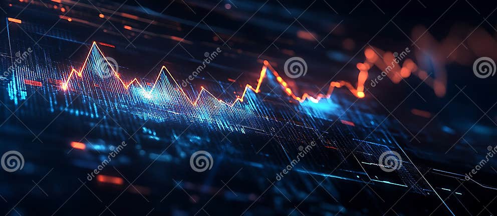 Horizontal Line Graph with Sharp Peaks, Tech Theme, Dark Mode Stock ...