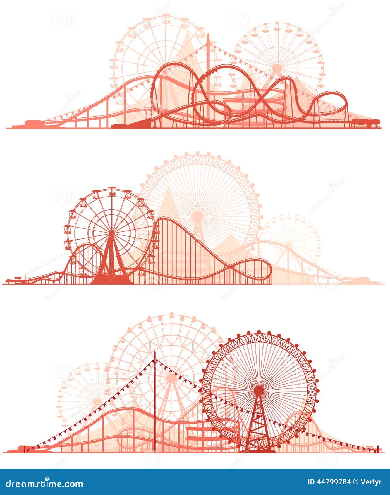 Horizontal Lines of Roller-coaster and Ferris Wheel. Stock Vector ...