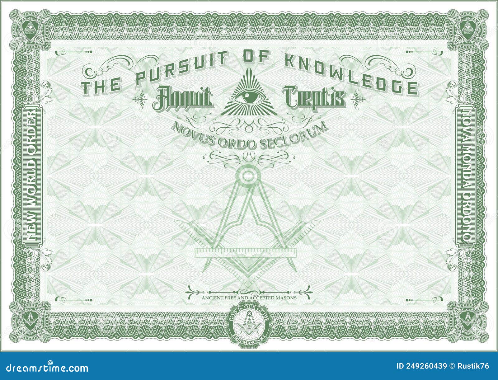 Horizontal Masonic Certificate Green Stock Illustration - Illustration ...