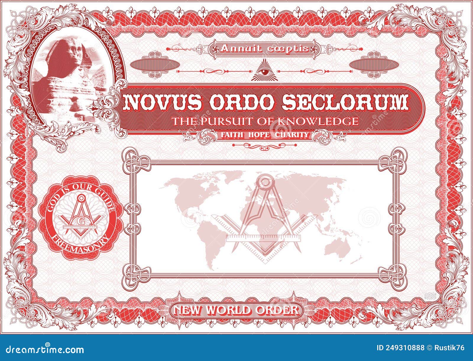 Horizontal Masonic Document. A4 Format. Red Stock Illustration ...