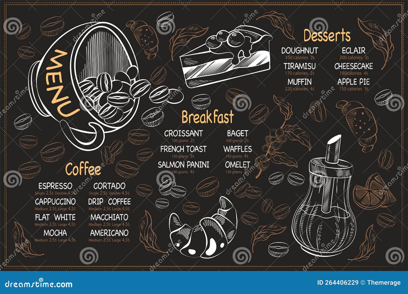 Horizontal Menu Template with Coffee Dessert and Breakfasts Stock ... Horizontal Menu Template with Coffee Dessert and Breakfasts Stock ...