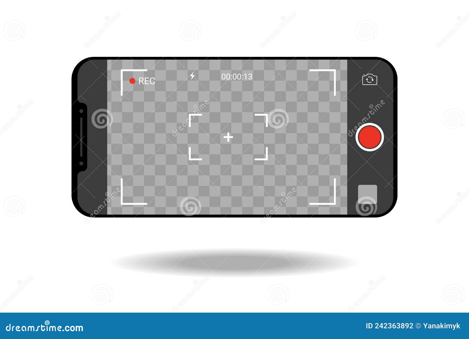 Horizontal Mobile Phone with Record Frame Camera. Viewfinder Template ...