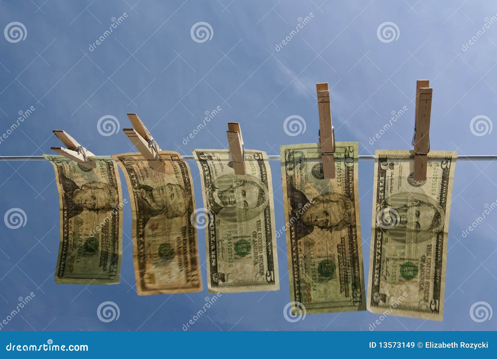 Horizontal Money on Clothesline Stock Image - Image of green, drying ...