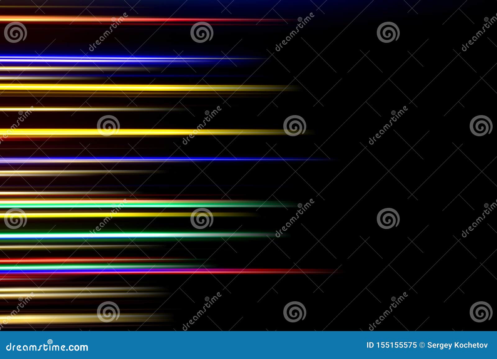 Horizontal Multicolor Light Rays On A Black Background. Long Exposure ...