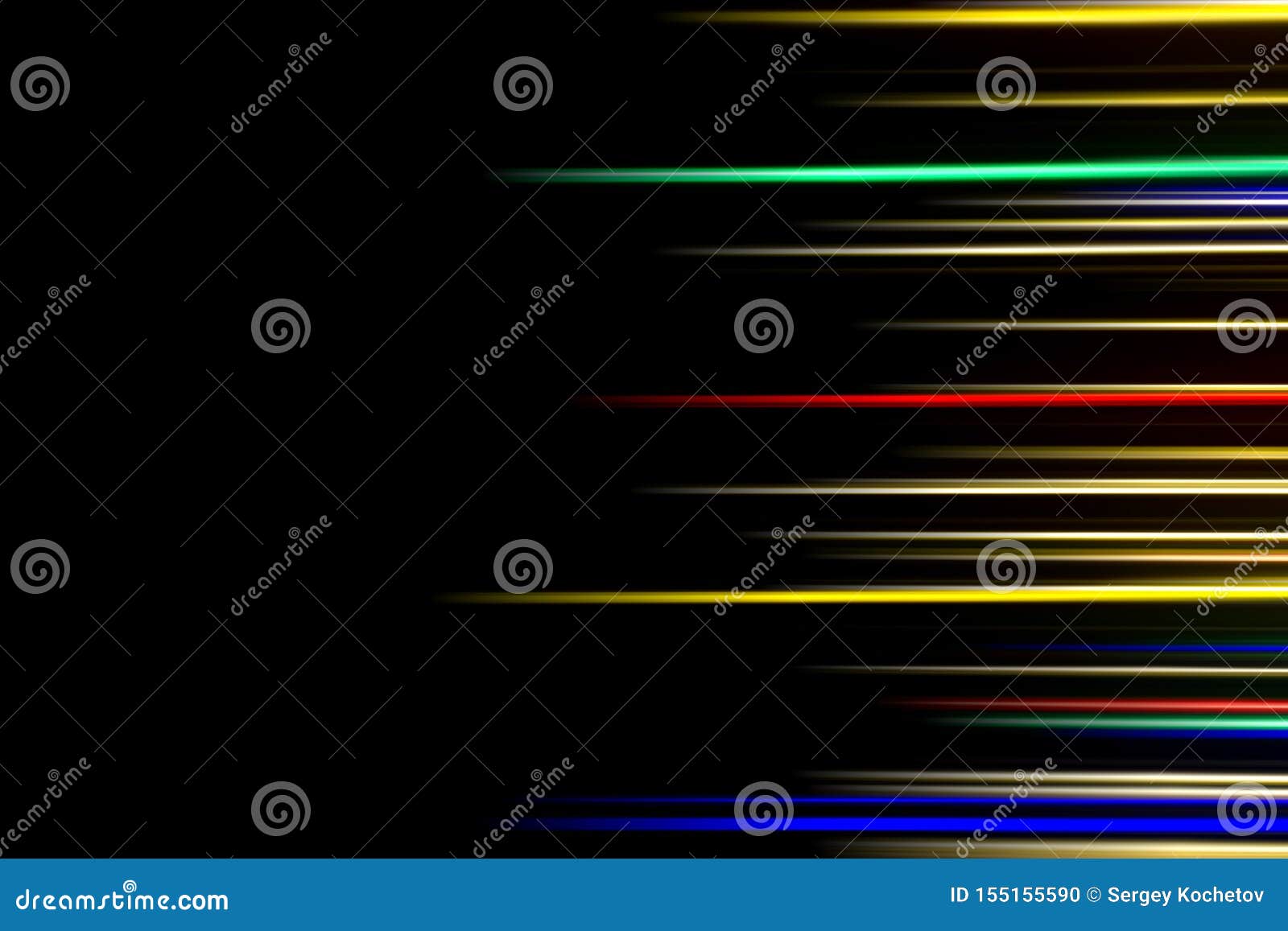 Horizontal Multicolor Light Rays On A Black Background. Long Exposure ...