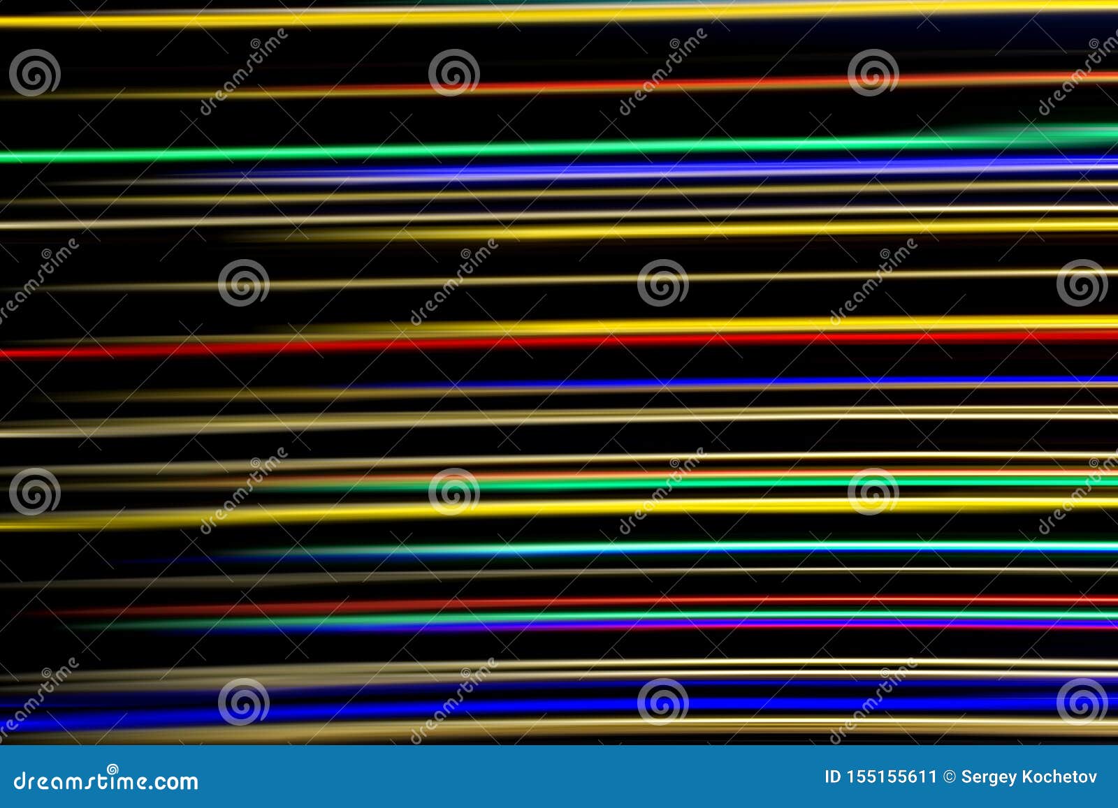 Horizontal Multicolor Light Rays On A Black Background. Long Exposure ...