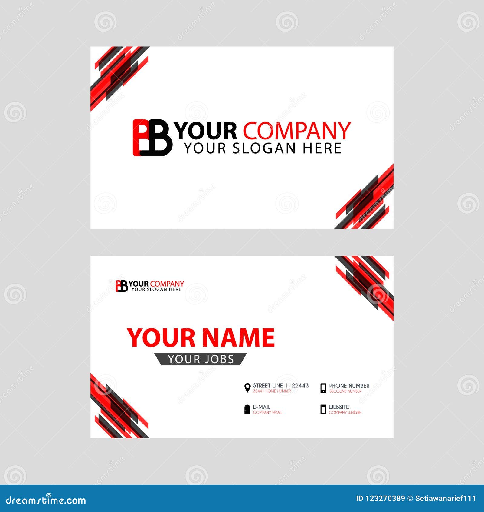 Horizontal Name Card With BB Logo Letter And Simple Red Black And ...