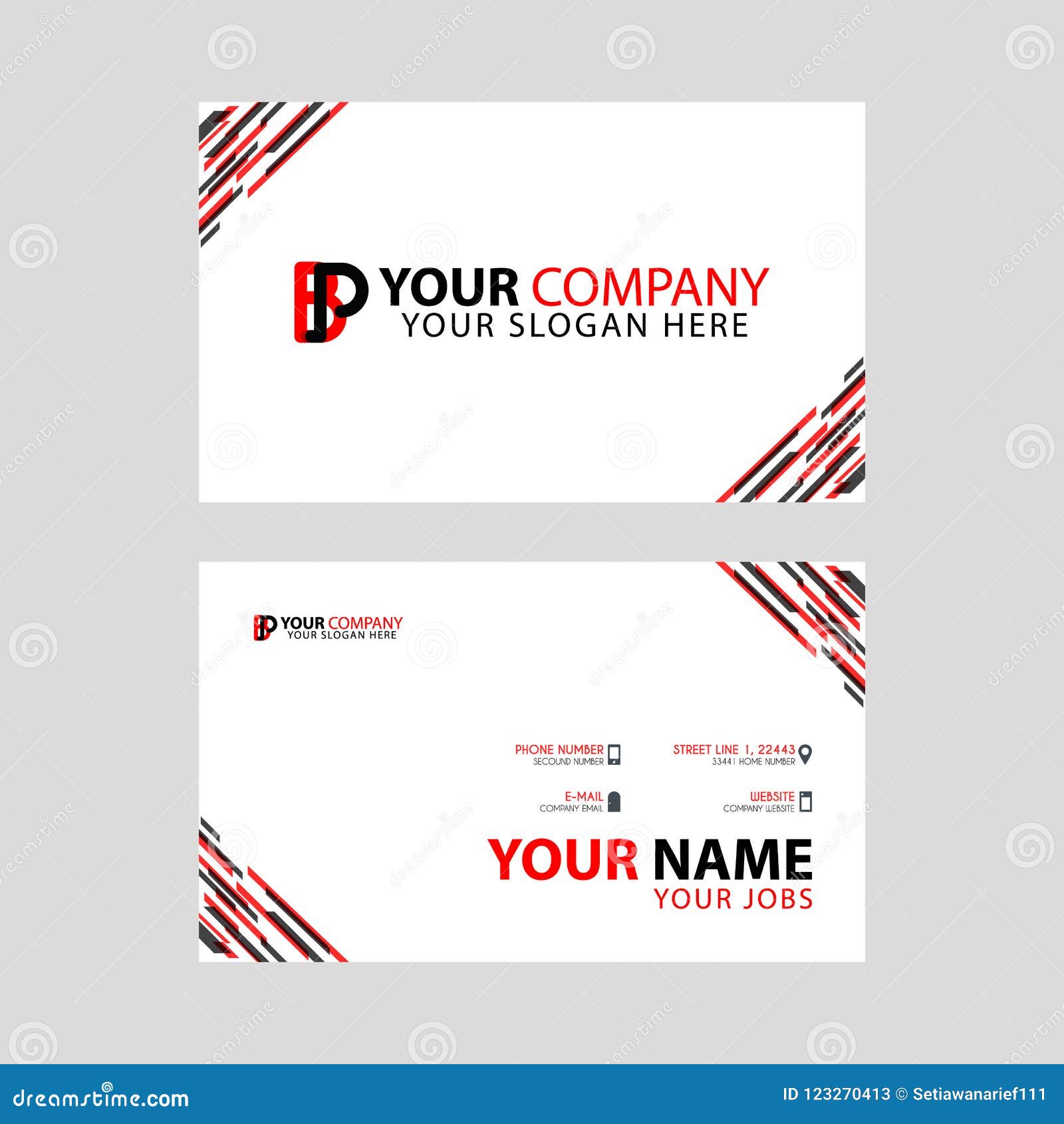 Horizontal Name Card with BP Logo Letter and Simple Red Black and ...
