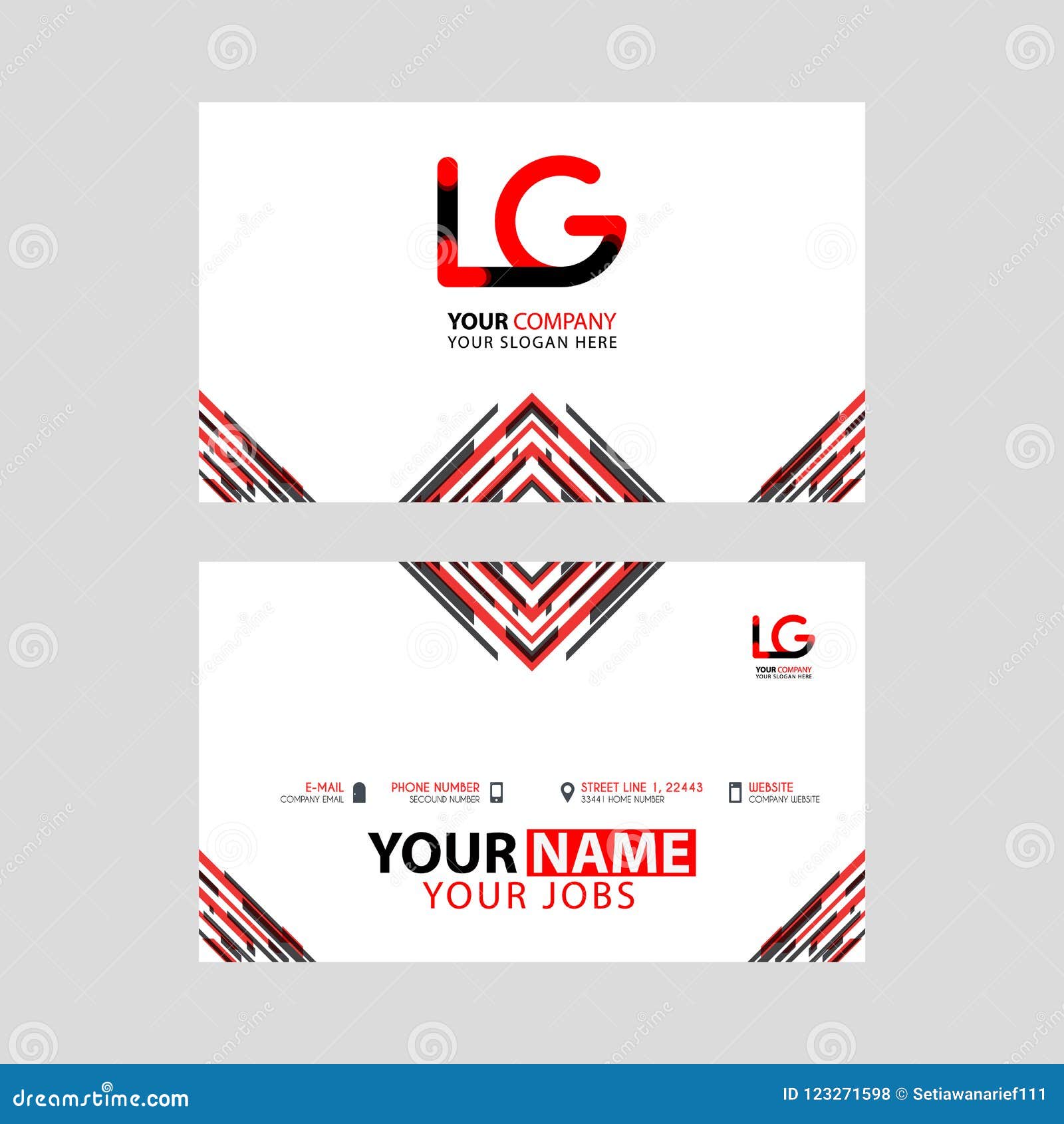 Horizontal Name Card with LG Logo Letter and Simple Red Black and ...