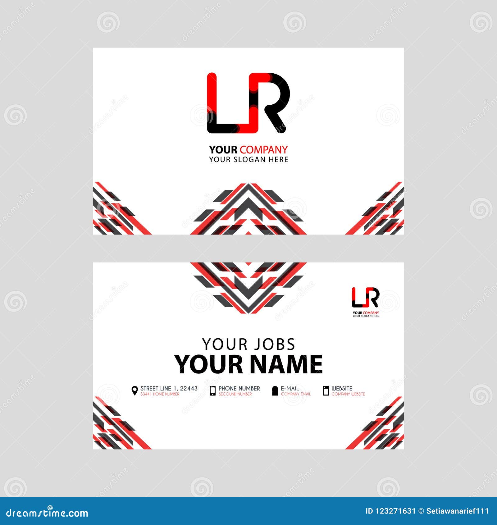 Horizontal Name Card with LR Logo Letter and Simple Red Black and ...