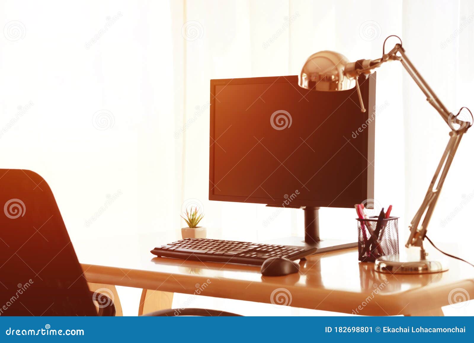 Horizontal No People Shot of Contemporary Workspace Interior in Modern ...