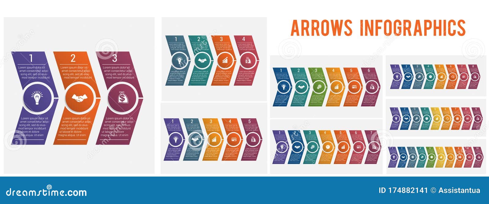 Horizontal Numbered Arrows. Concept Illustration Or Background ...