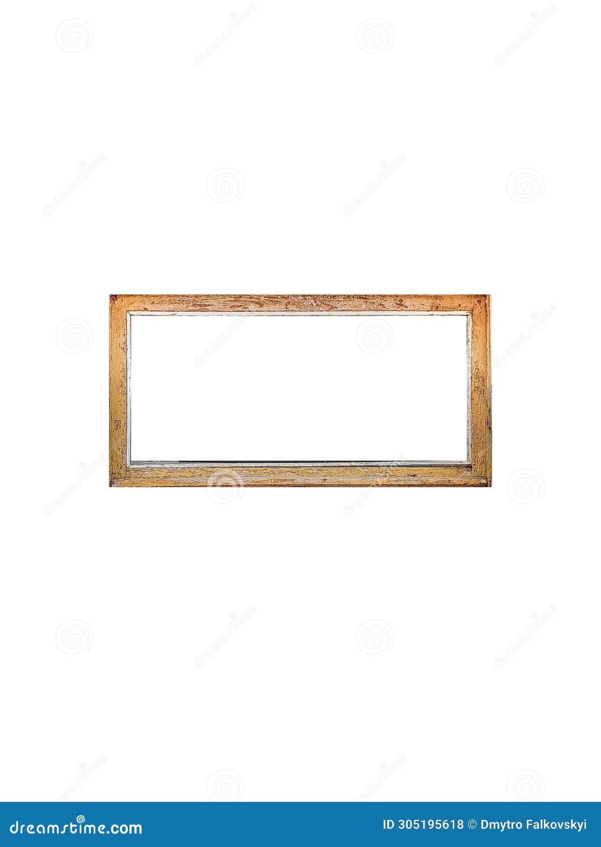 Horizontal Old Orange Wooden Window Frame is Isolated on White ...