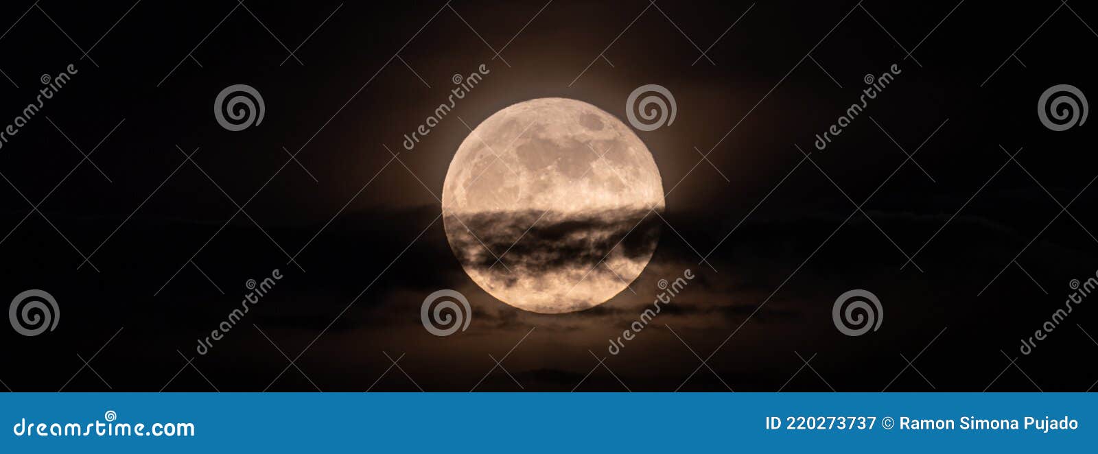 Horizontal Panoramic Image of the Full Moon Slightly Obscured by Clouds ...