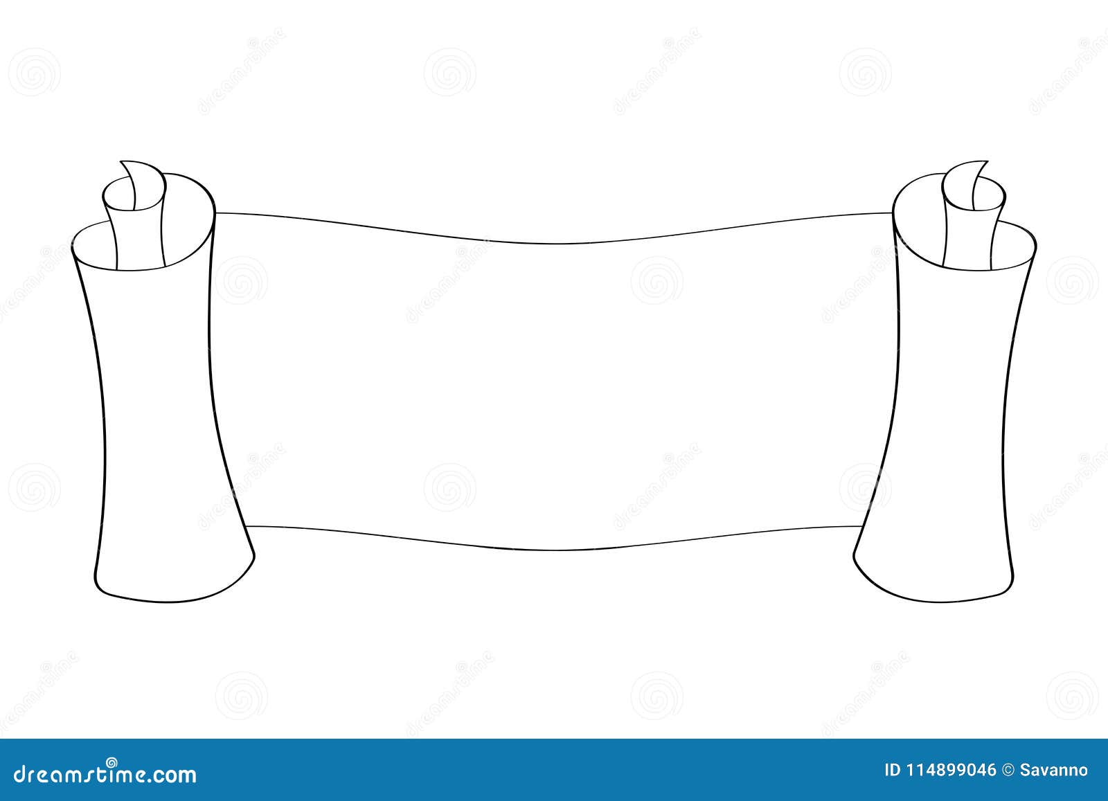 Horizontal Paper Scroll. Outline Drawing Stock Vector - Illustration of ...