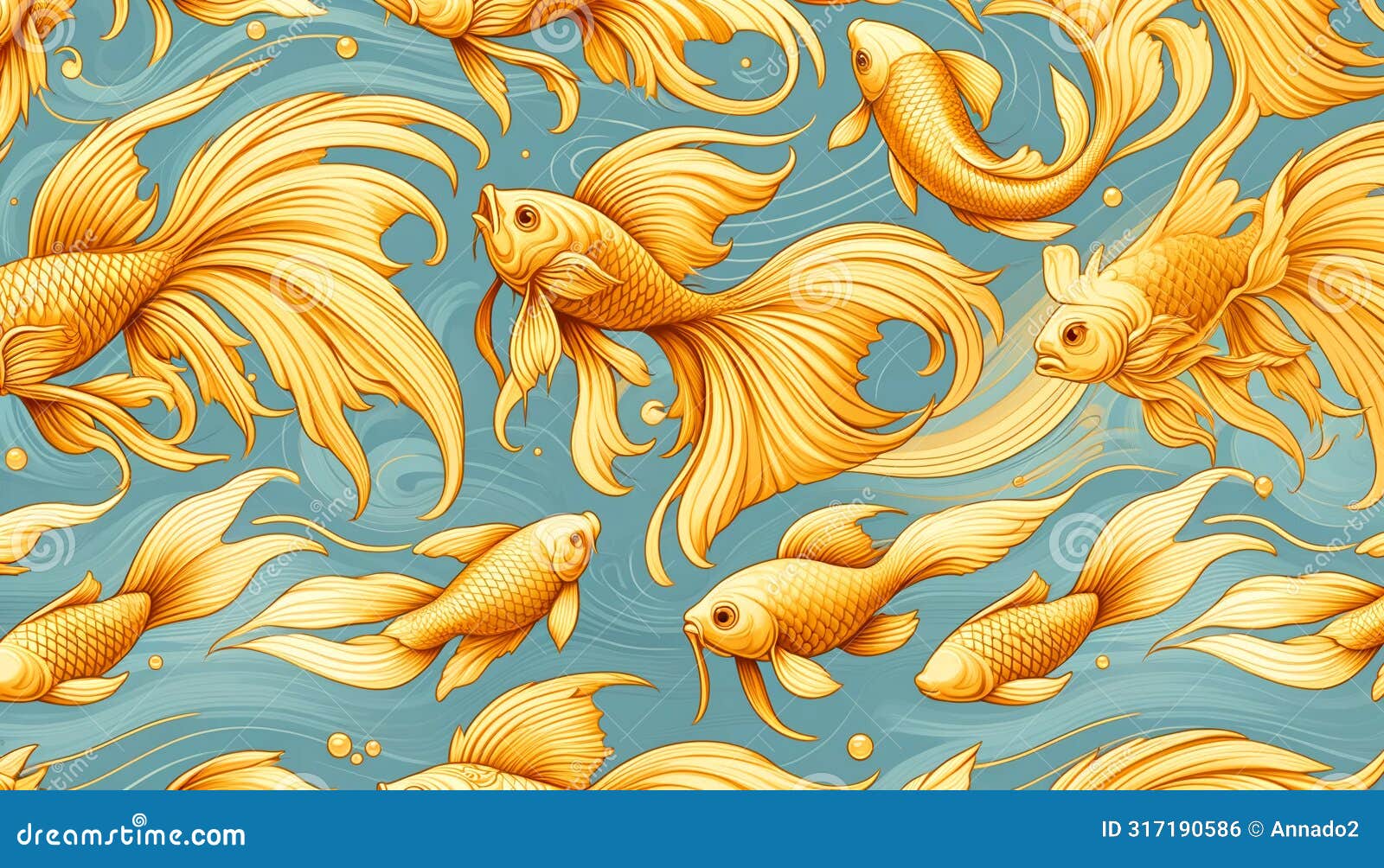 Horizontal Pattern of Goldfish on a Blue Background Stock Illustration ...