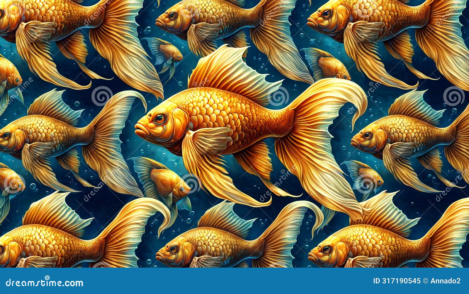 Horizontal Pattern of Goldfish on a Navy Background Stock Illustration ...