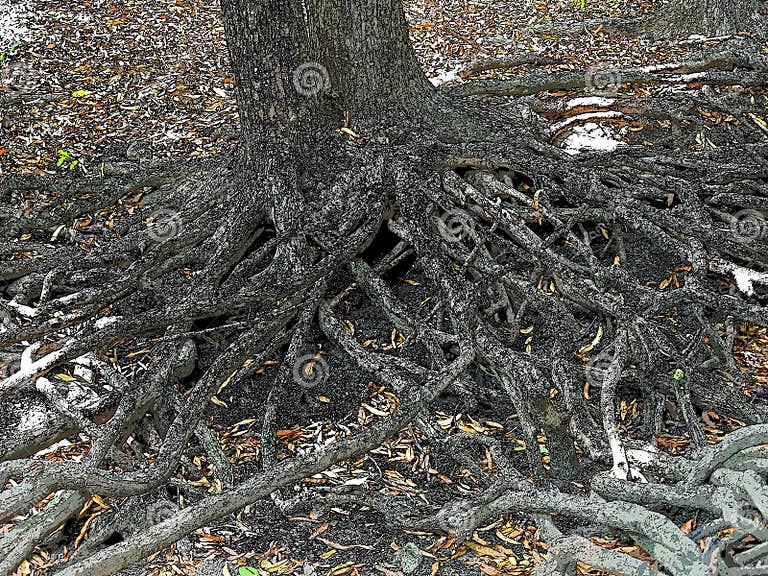 Horizontal Pattern of Tree Roots Covering the Ground Stock Photo ...