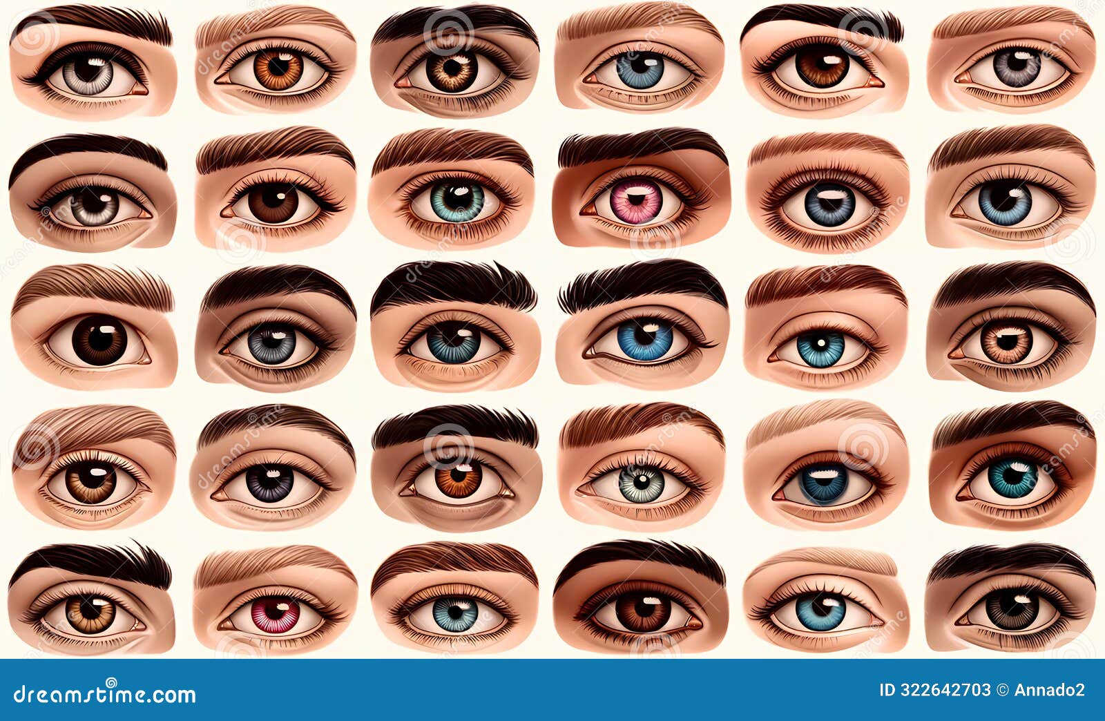 Horizontal Pattern of Various Human Eyes with Eyebrows Stock ...