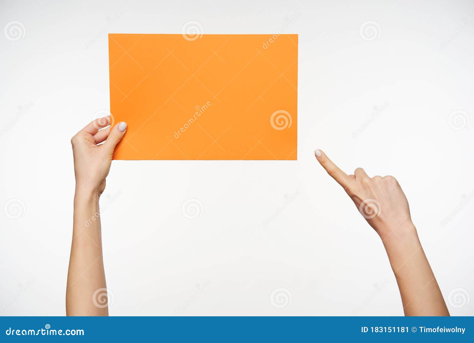 Horizontal Photo of Raised Female`s Hand with Piece of Rectangular ...