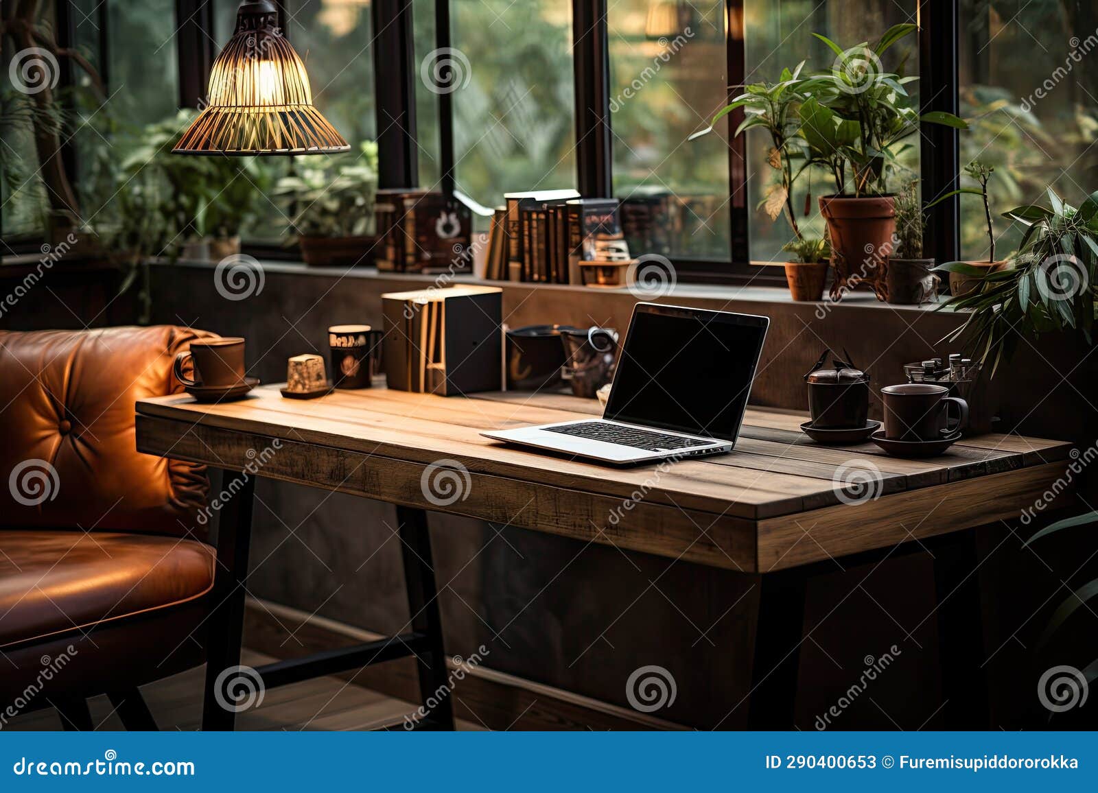 A Horizontal Photograph of a Modern Workspace with a Laptop and ...