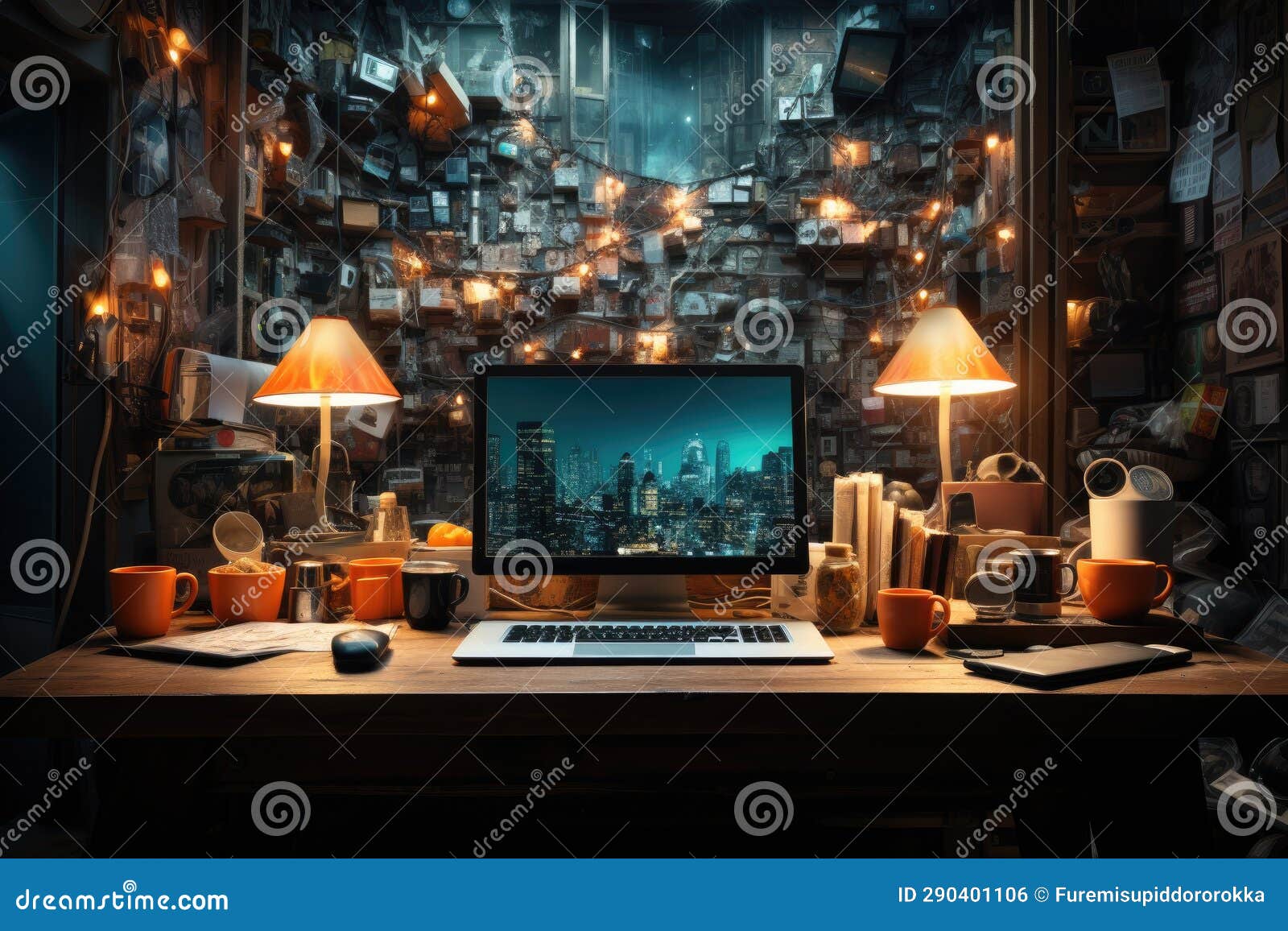 A Horizontal Photograph of a Modern Workspace with a Laptop and ...