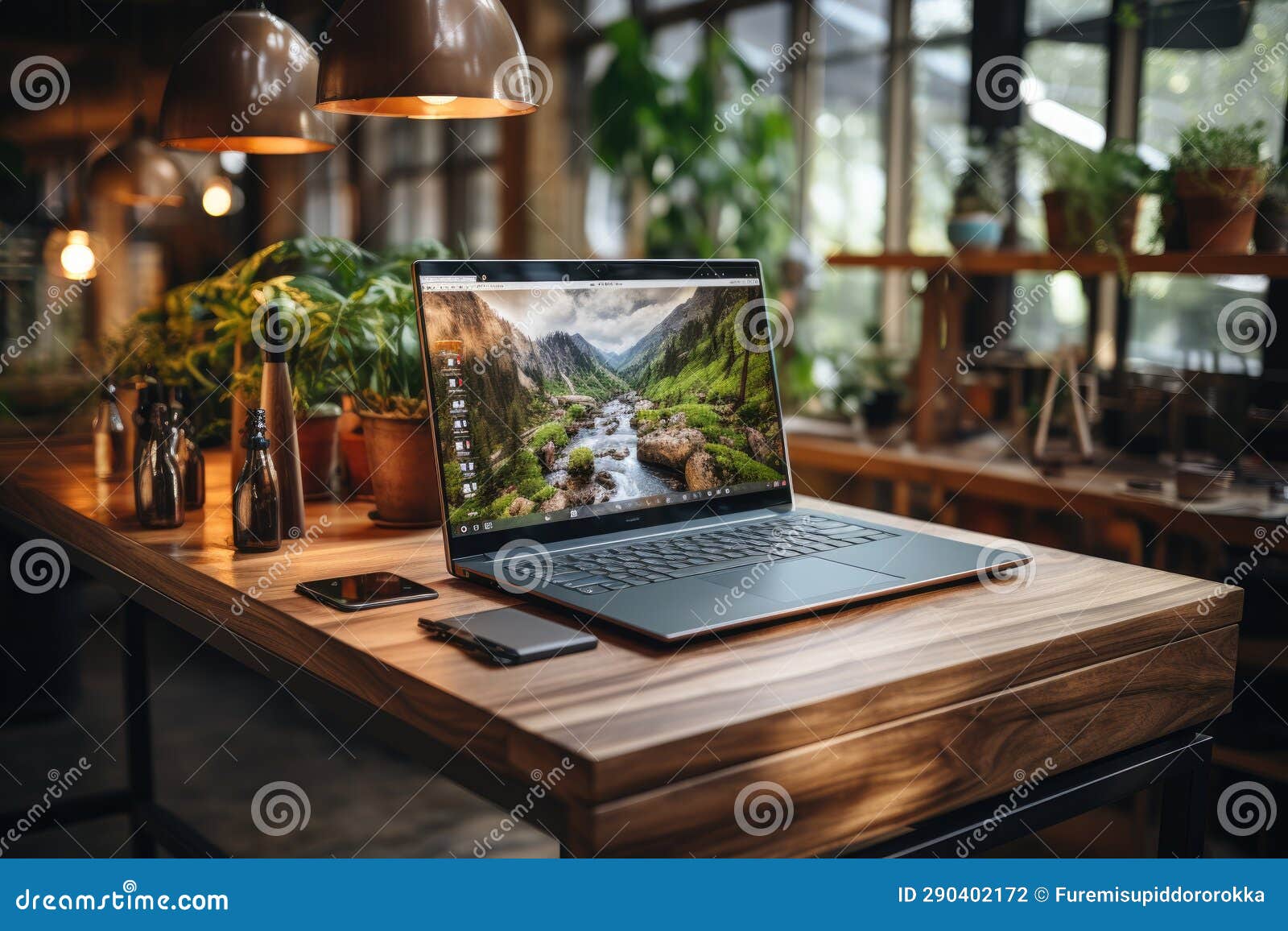 A Horizontal Photograph of a Modern Workspace with a Laptop and ...