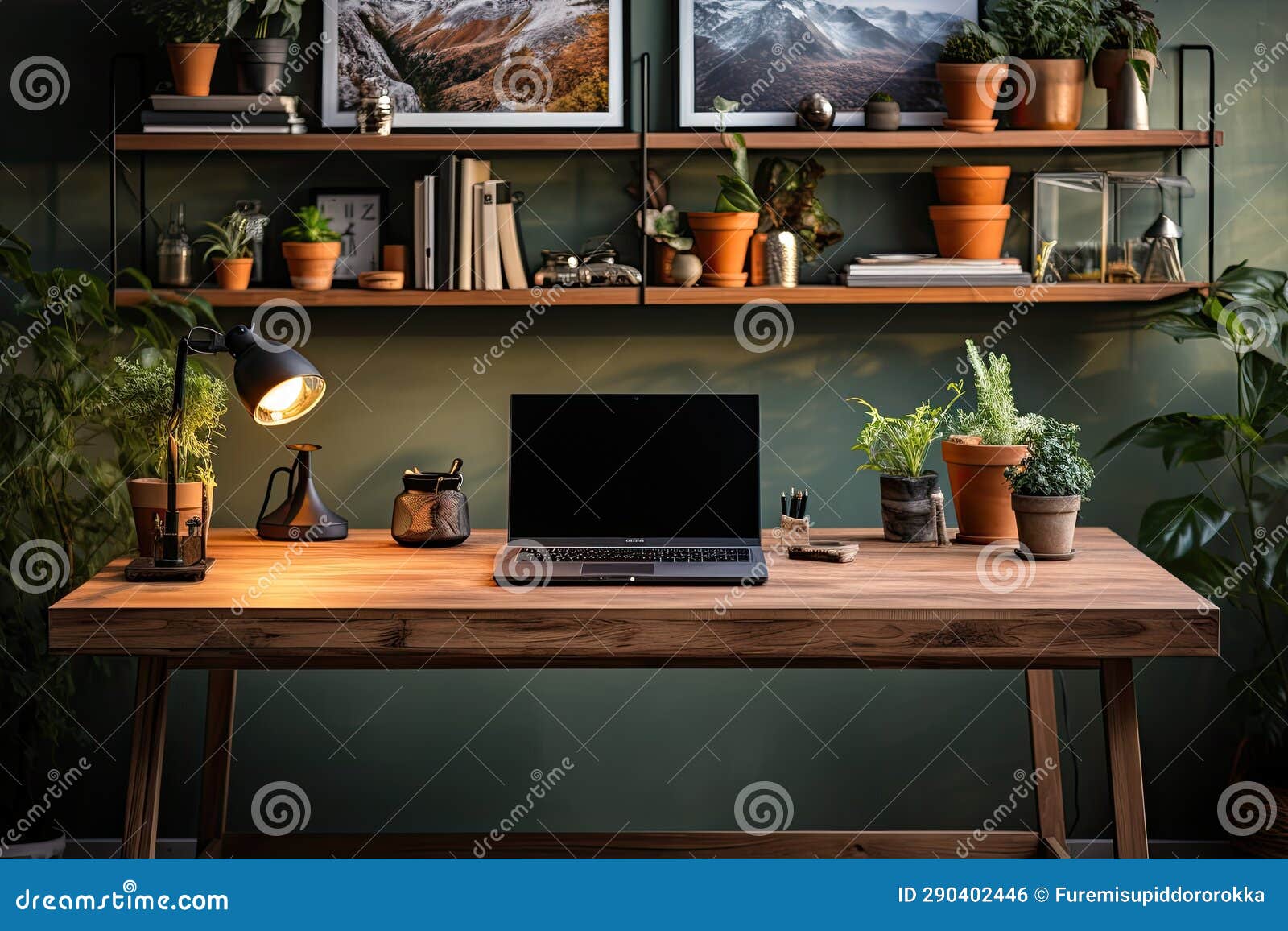 A Horizontal Photograph of a Modern Workspace with a Laptop and ...