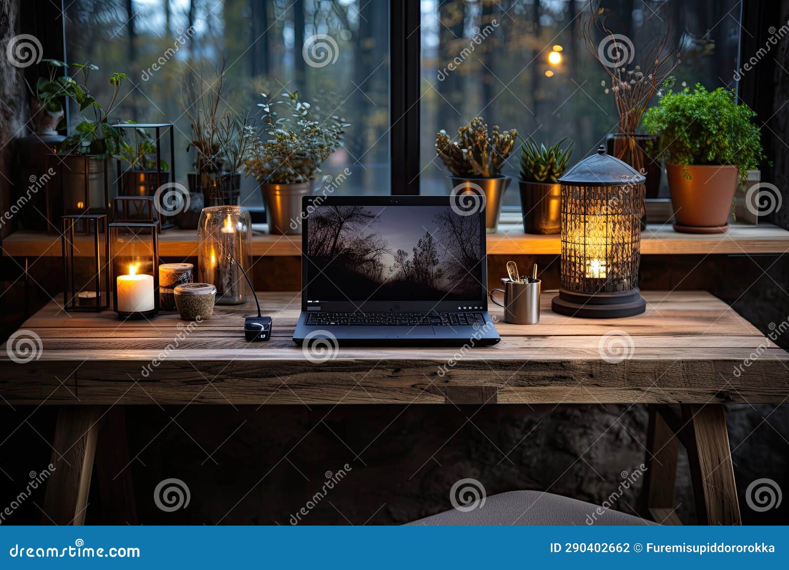 A Horizontal Photograph of a Modern Workspace with a Laptop and ...