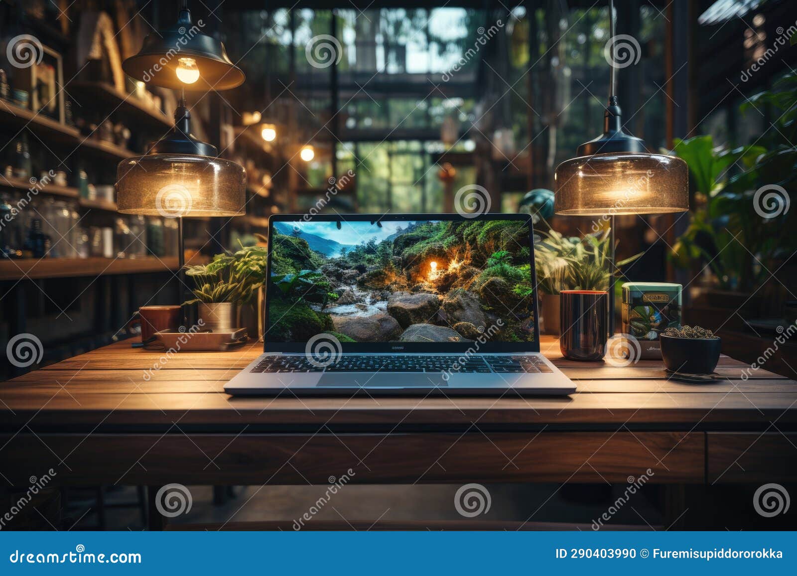 A Horizontal Photograph of a Modern Workspace with a Laptop and ...