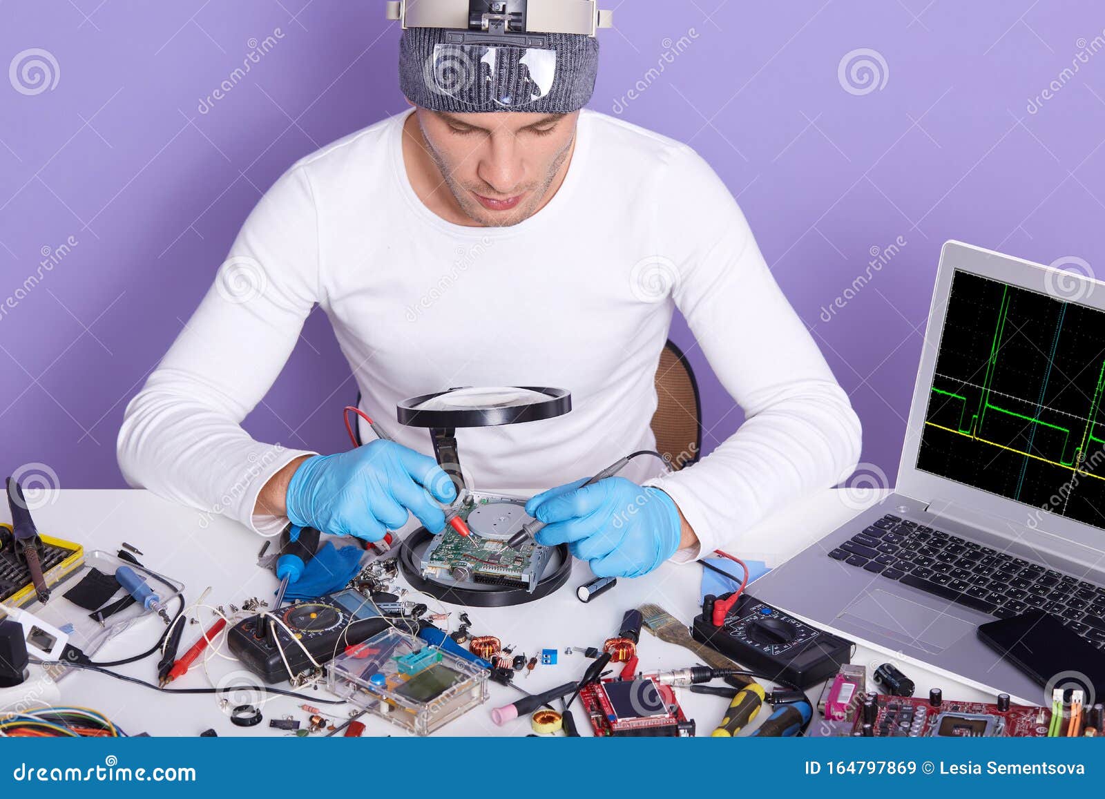 Horizontal Picture Of Young Professional Radiotrician Testifying Disk ...