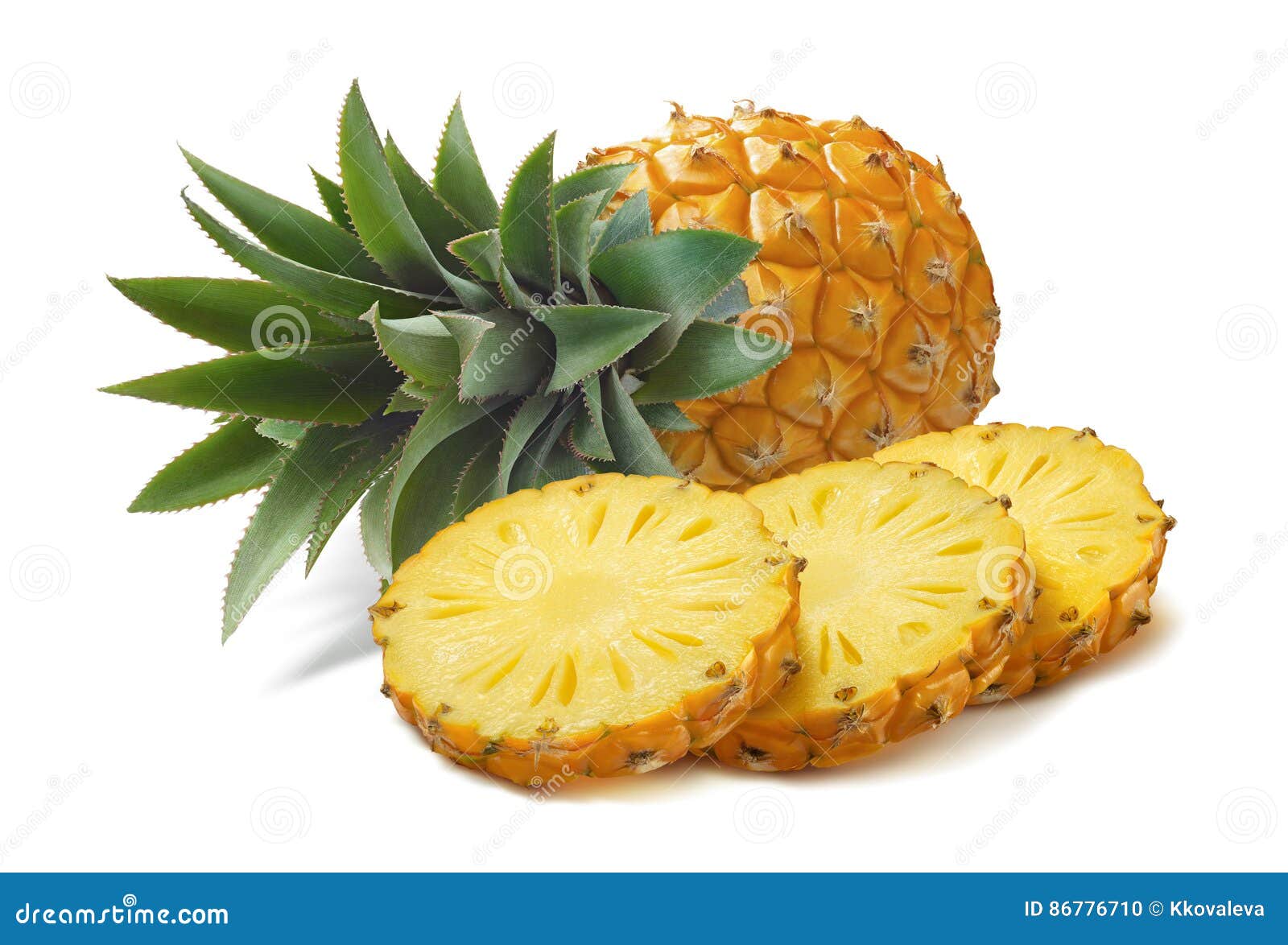 Horizontal Pineapple and Round Slices Isolated on White Background ...
