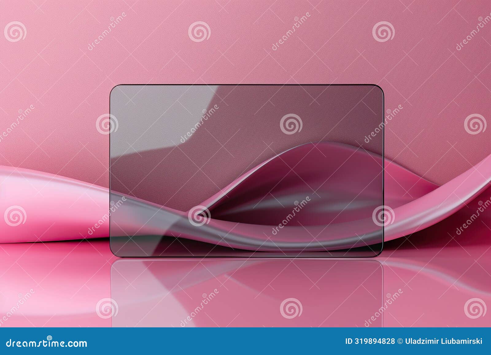 Transparent Glass Rectangular Card with a Wavy Pattern on a Pink ...