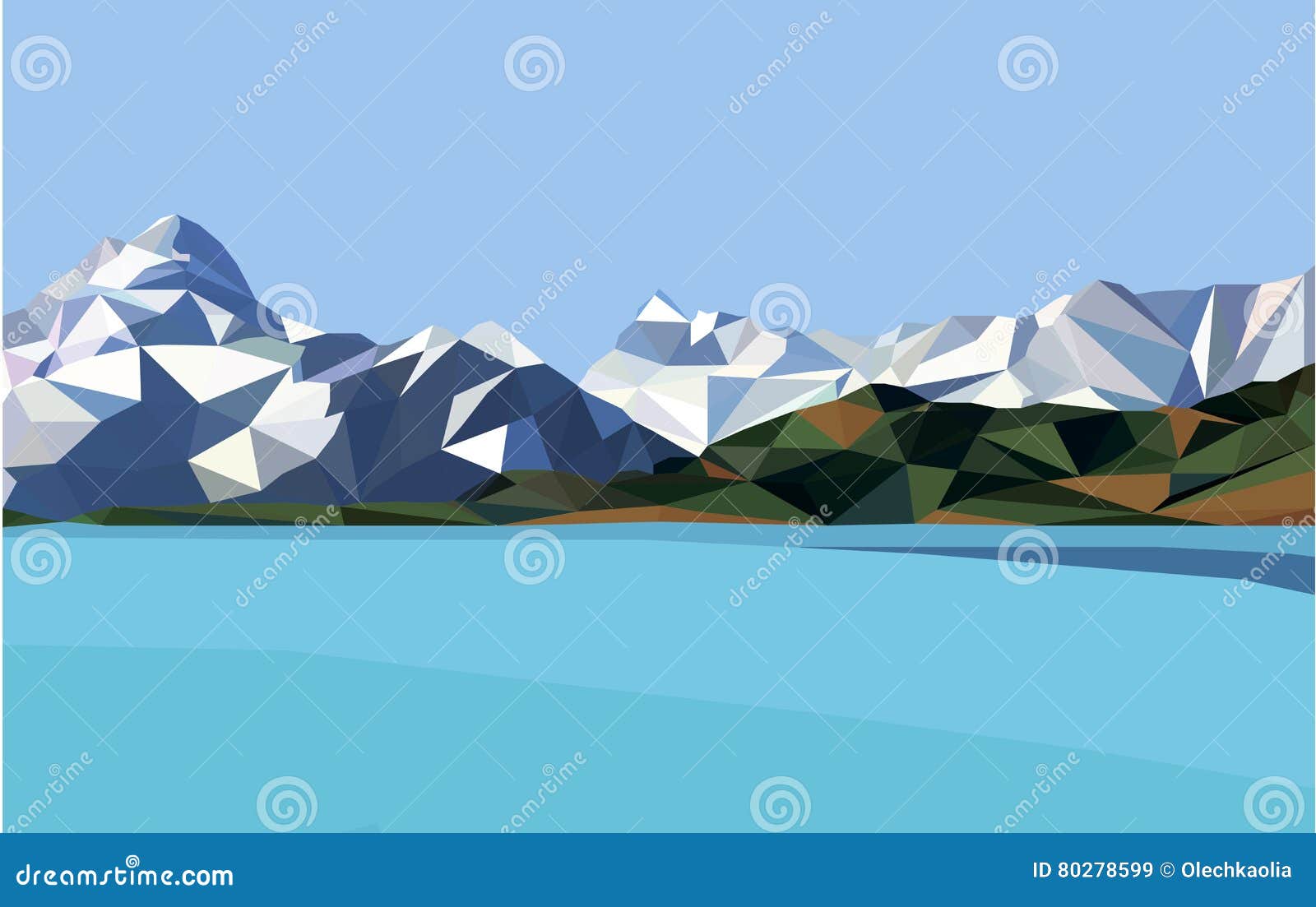 Horizontal Polygon Landscape.snow Mountains and Lake Stock Vector ...