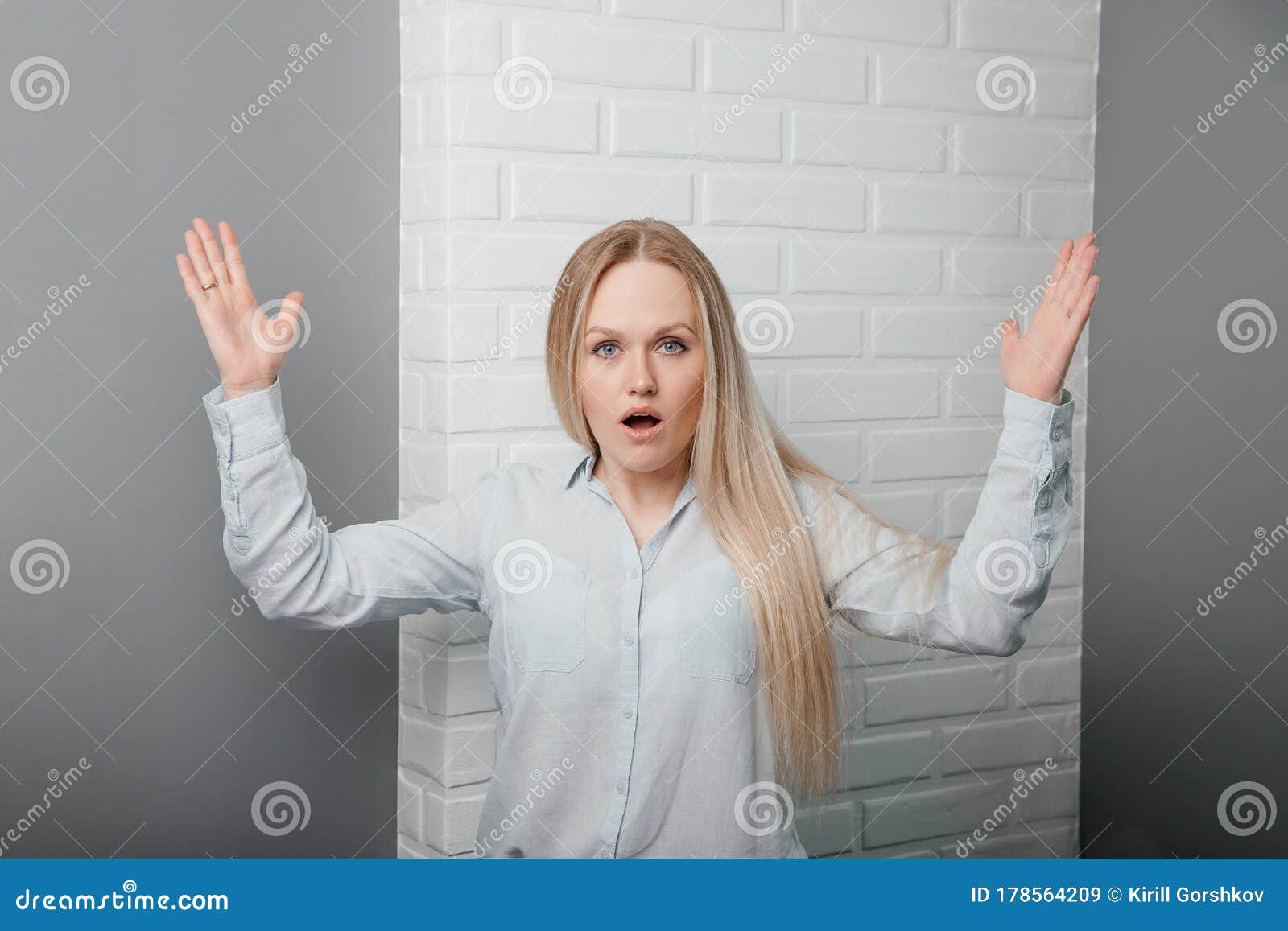 Horizontal Portrait, Enthusiastic Blonde Looks with Surprised ...