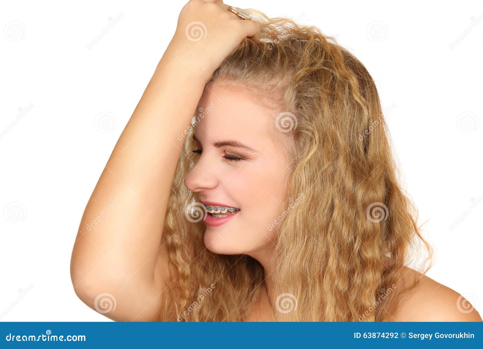 Horizontal Portrait of the Girl on a White Background Stock Photo ...
