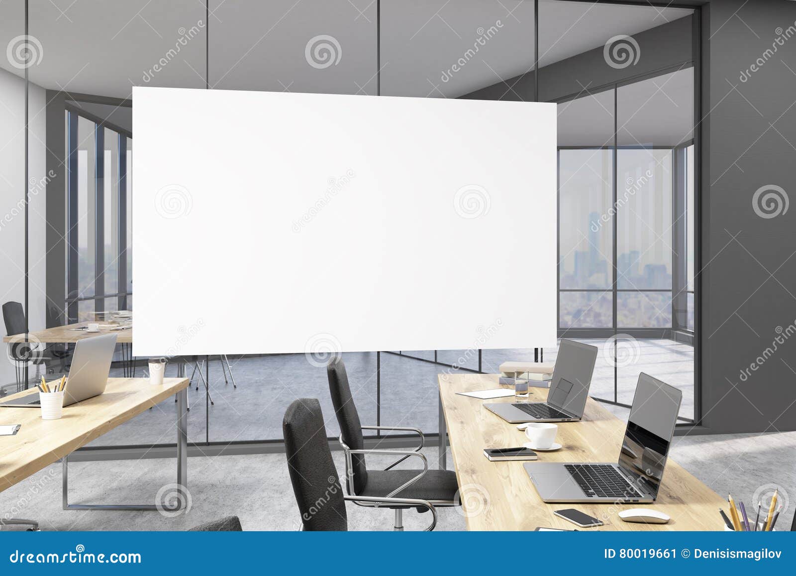 Horizontal Poster in Office with Rows of Tables and CEO Study Stock ...