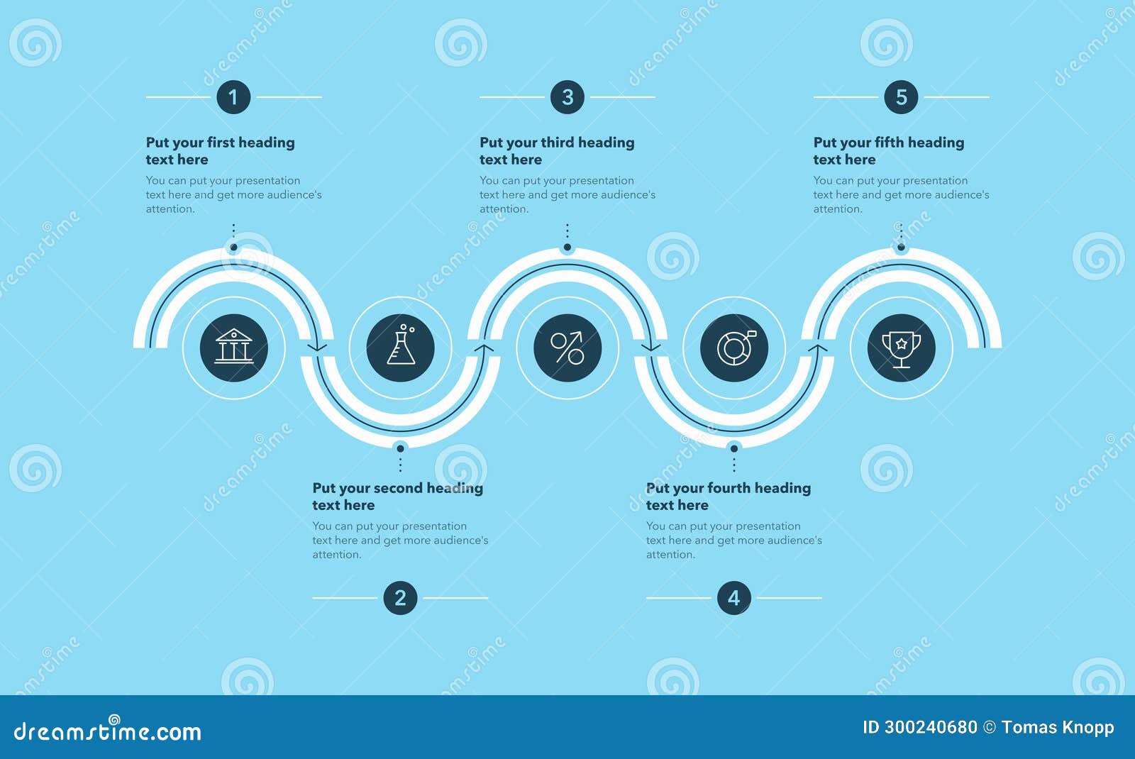 Horizontal Process Infographic Template with Five Stages - Blue Version ...
