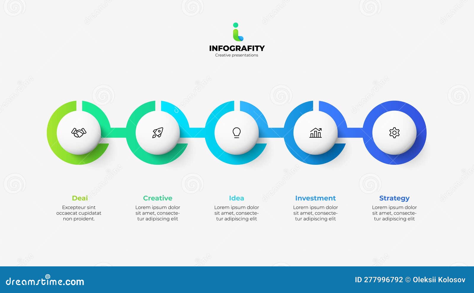 Horizontal Progress Diagram with 5 Circles. Concept of Five Steps of ...