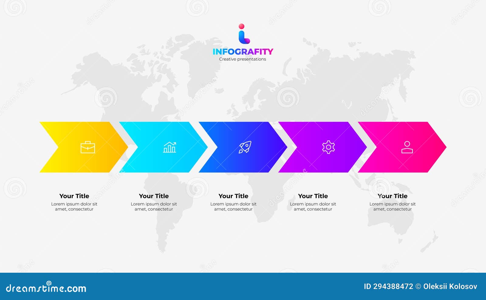 Horizontal Progress Diagram with Five Arrows. Concept of 5 Steps of ...