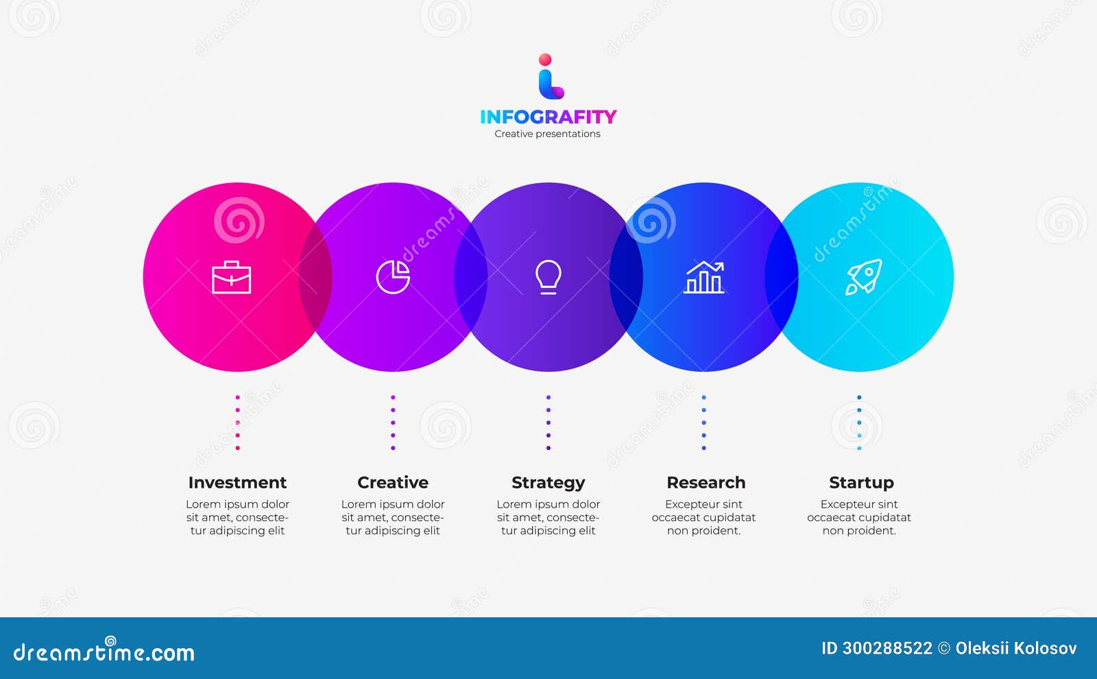 Horizontal Progress Diagram with Five Circles. Concept of 5 Steps of ...