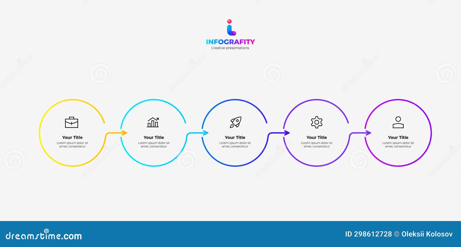 Horizontal Progress Diagram with Five Outline Elements. Concept of 5 ...